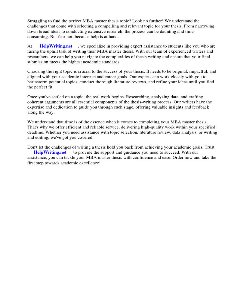 Mba Master Thesis Topics | PDF | Thesis | Master Of Business Administration