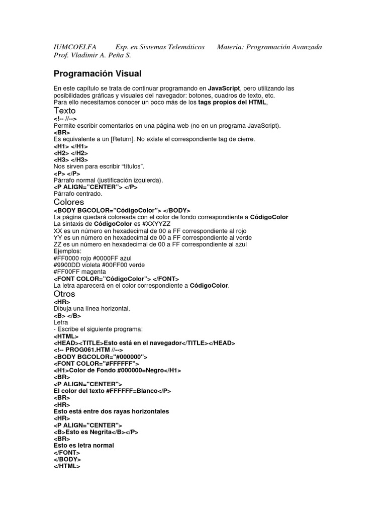 Programación Visual | PDF | Script Java | HTML