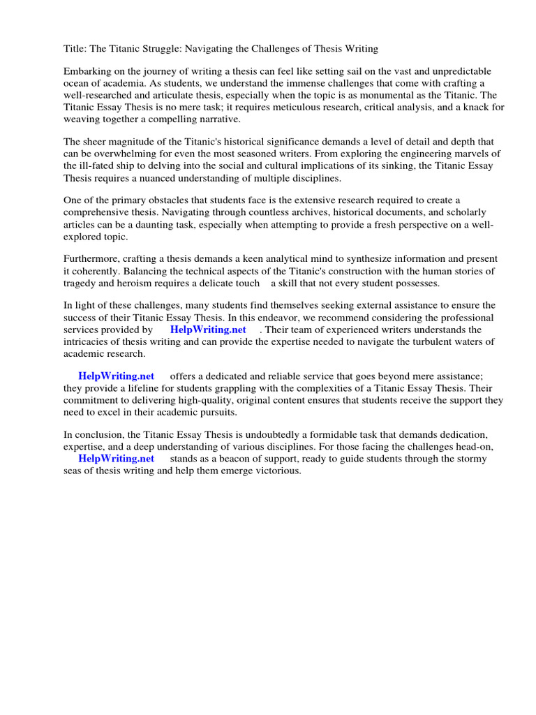 Titanic Essay Thesis | PDF | Ships | Water Transport