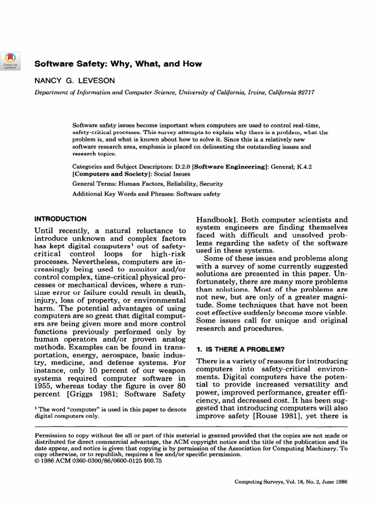 Software Safety: Why, What, and How: Nancy G. Leveson | PDF ...