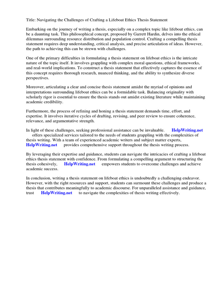 Lifeboat Ethics Thesis Statement | PDF