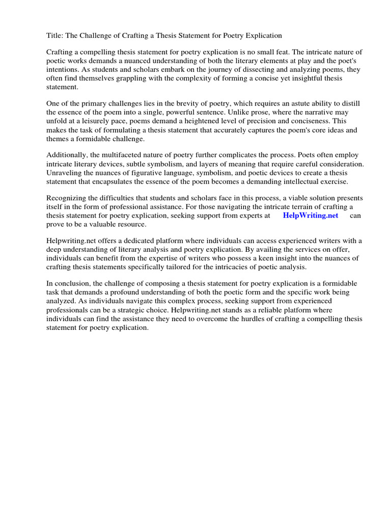 Thesis Statement For Poetry Explication | PDF | Poetry | Essays