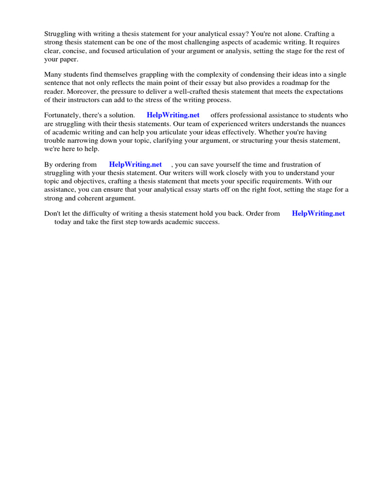Thesis Statement Example For Analytical Essay | PDF | Essays | Thesis