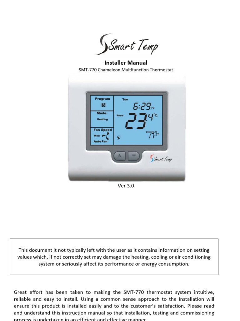 SMT 770 InstallManual | PDF | Thermostat | Switch
