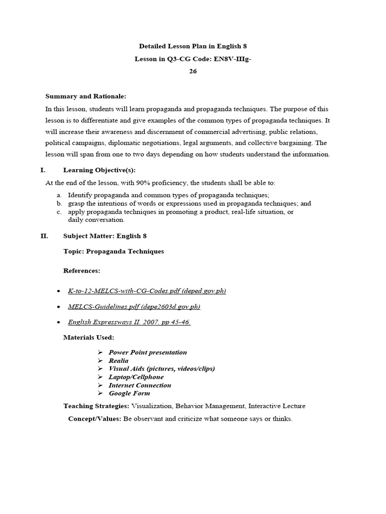 Propaganda Techniques | PDF | Propaganda | Lesson Plan