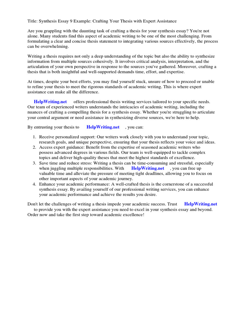Synthesis Essay 9 Example | PDF | Essays | Thesis