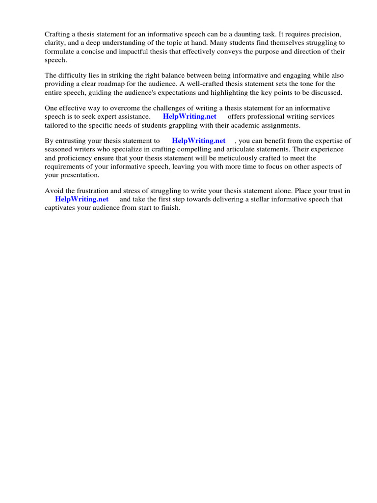 Thesis Statement Informative Speech Examples | PDF | Essays | Plagiarism