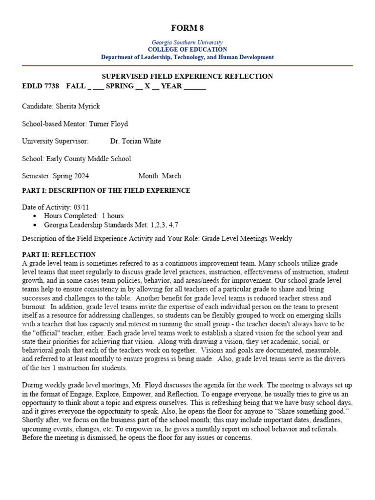 Reflection - Grade Level Meetings | PDF | Teachers | Leadership