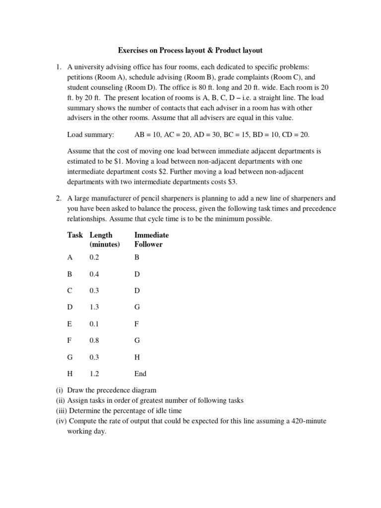Exercises On Process Layout & Product Layout | PDF