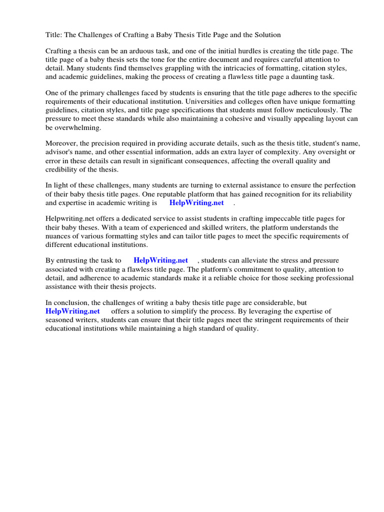 Example Title Page Baby Thesis | PDF | Thesis | Doctor Of Philosophy