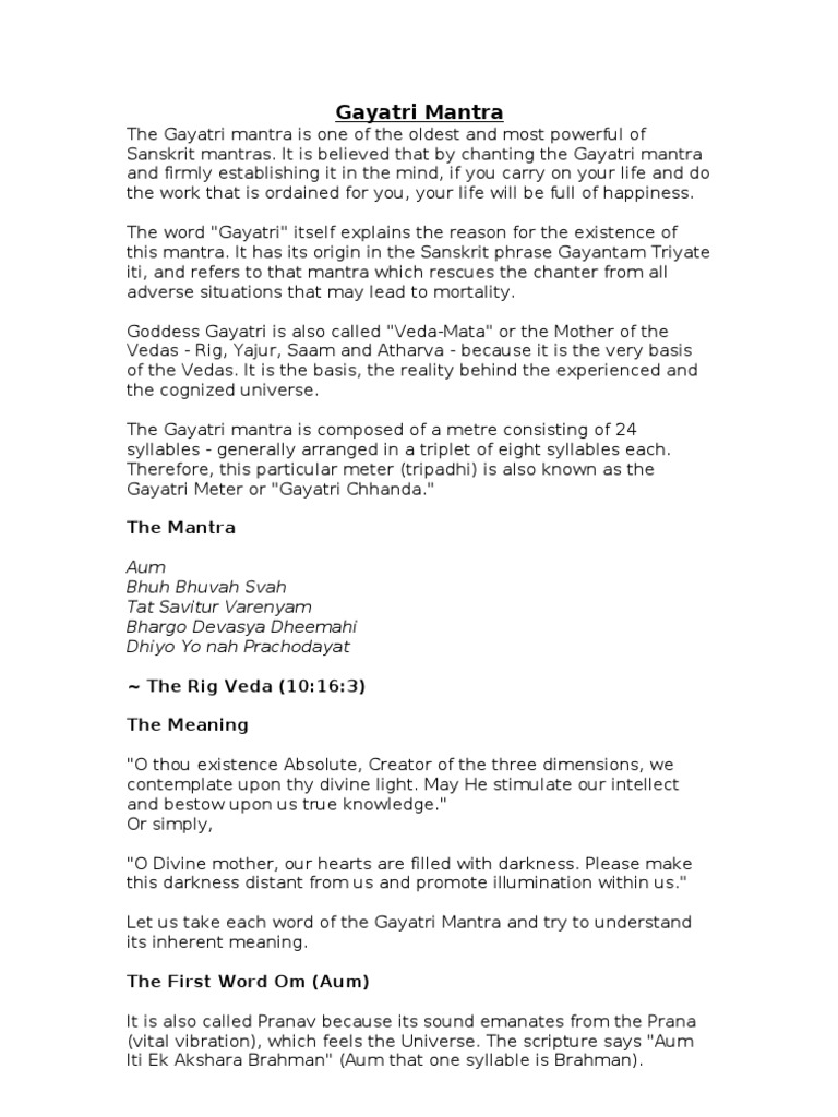 Gayatri Mantra | PDF | Mantra | Indian Religious Texts