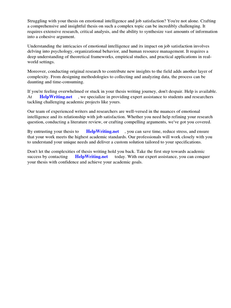 Emotional Intelligence and Job Satisfaction Thesis | PDF | Emotional ...