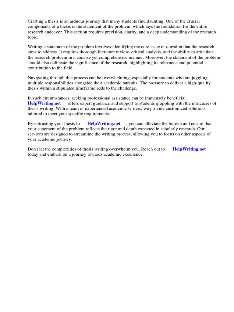 Statement of The Problem in Thesis Sample | Download Free PDF | Thesis ...