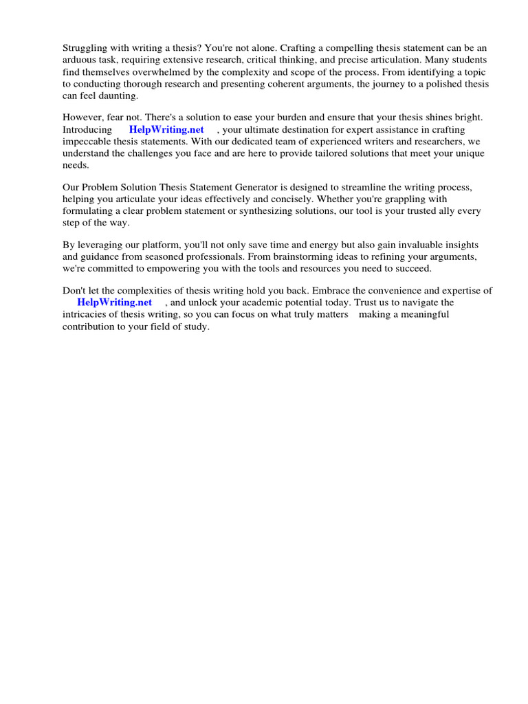 Problem Solution Thesis Statement Generator | PDF | Essays | Thesis