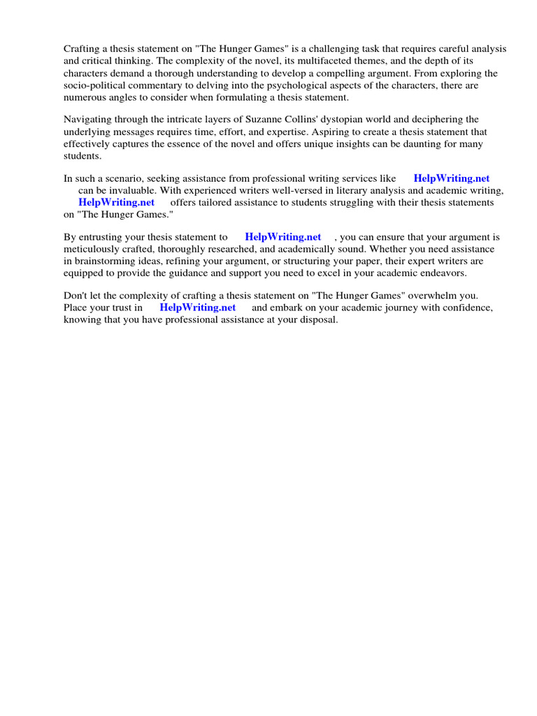 Hunger Games Thesis Statement | PDF | Essays | The Hunger Games
