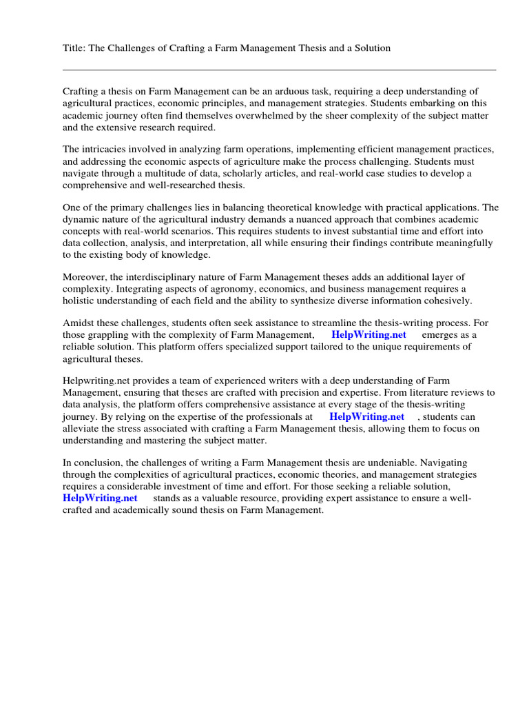 Farm Management Thesis | PDF | Agriculture | Organic Farming