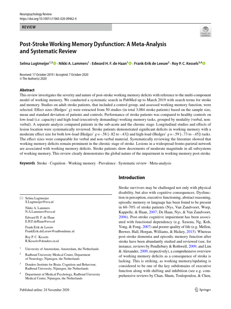 2020 - S. Lugtmeijer Et Al - Post-Stroke Working Memory Dysfunction ... 2020 - S. Lugtmeijer Et Al - Post-Stroke Working Memory Dysfunction ...