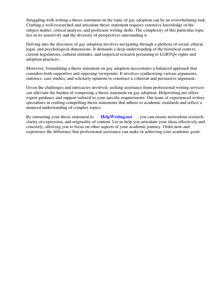 Thesis Statement Gay Adoption | PDF | Homosexuality | LGBTQIA+ Studies