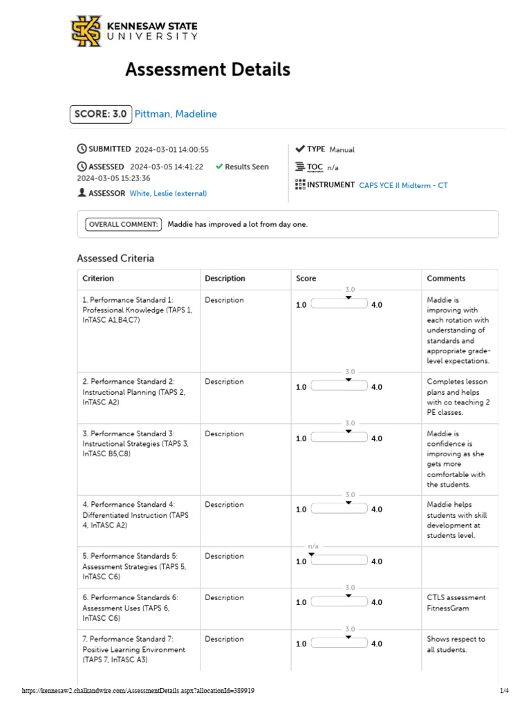 Assessment Report for CAPS YCE II Midterm | PDF