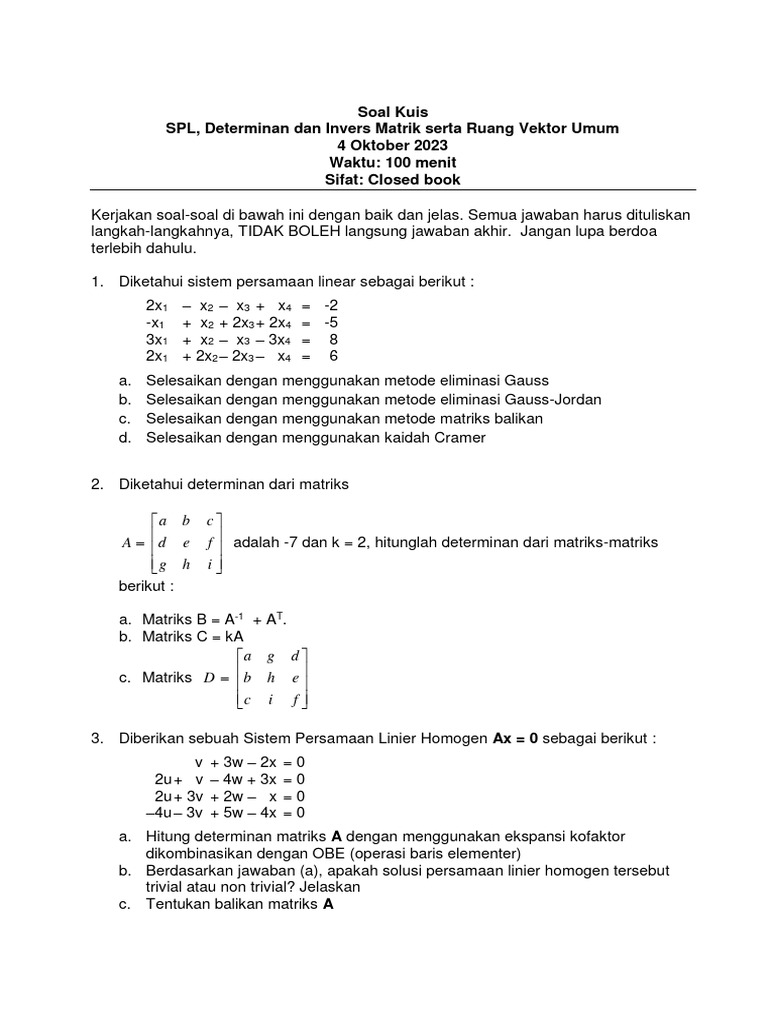 Soal Kuis 1 Matek 1 | PDF
