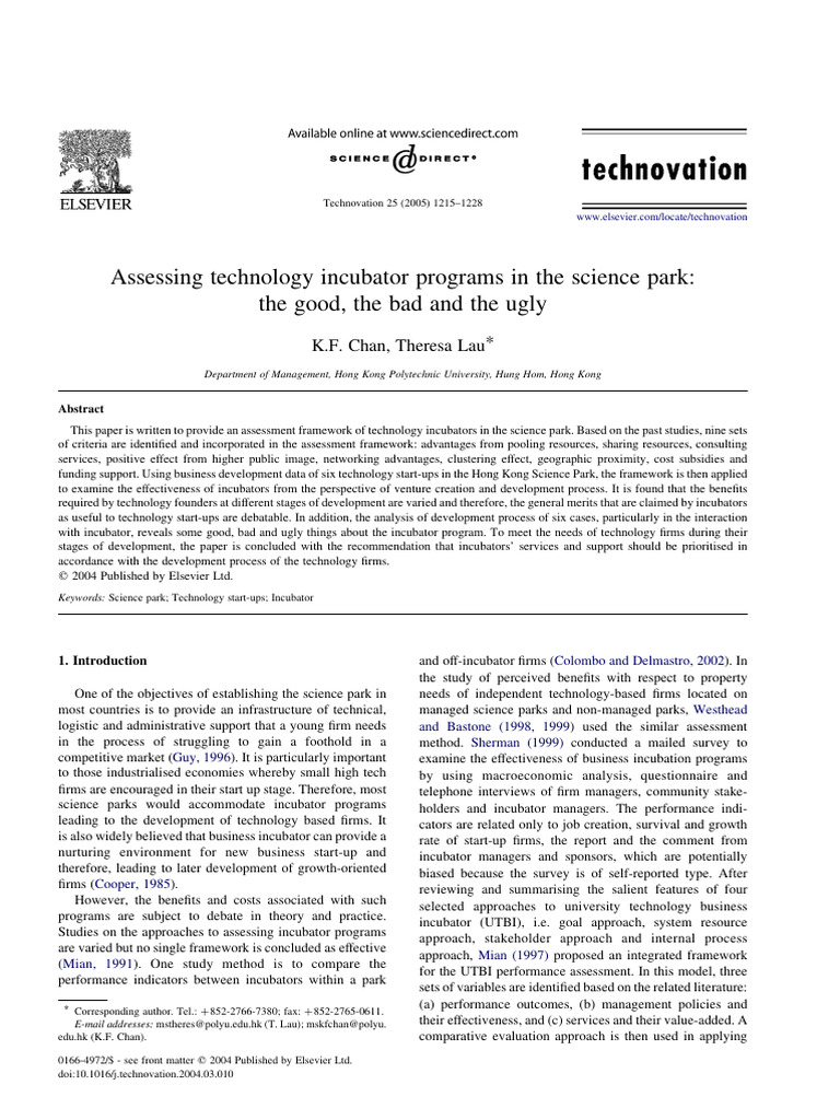 Assessing Technology Incubator Programs in The Science Park The Good ...
