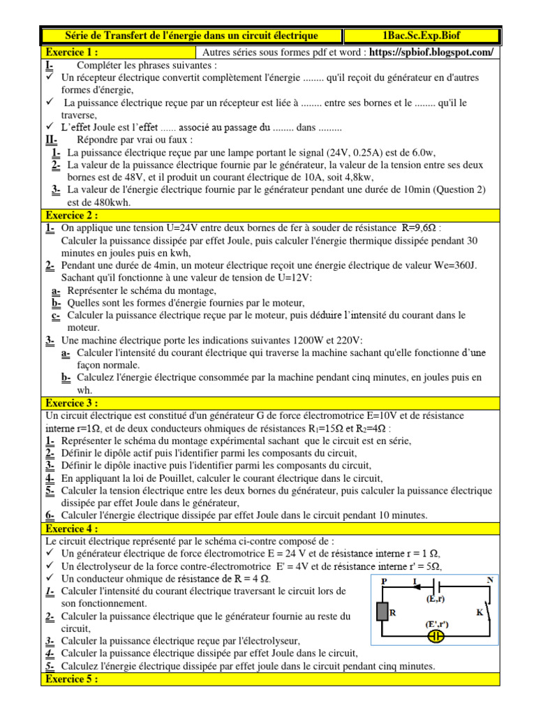 Série de Transfert de L'énergie Dans Un Circuit Électrique | PDF