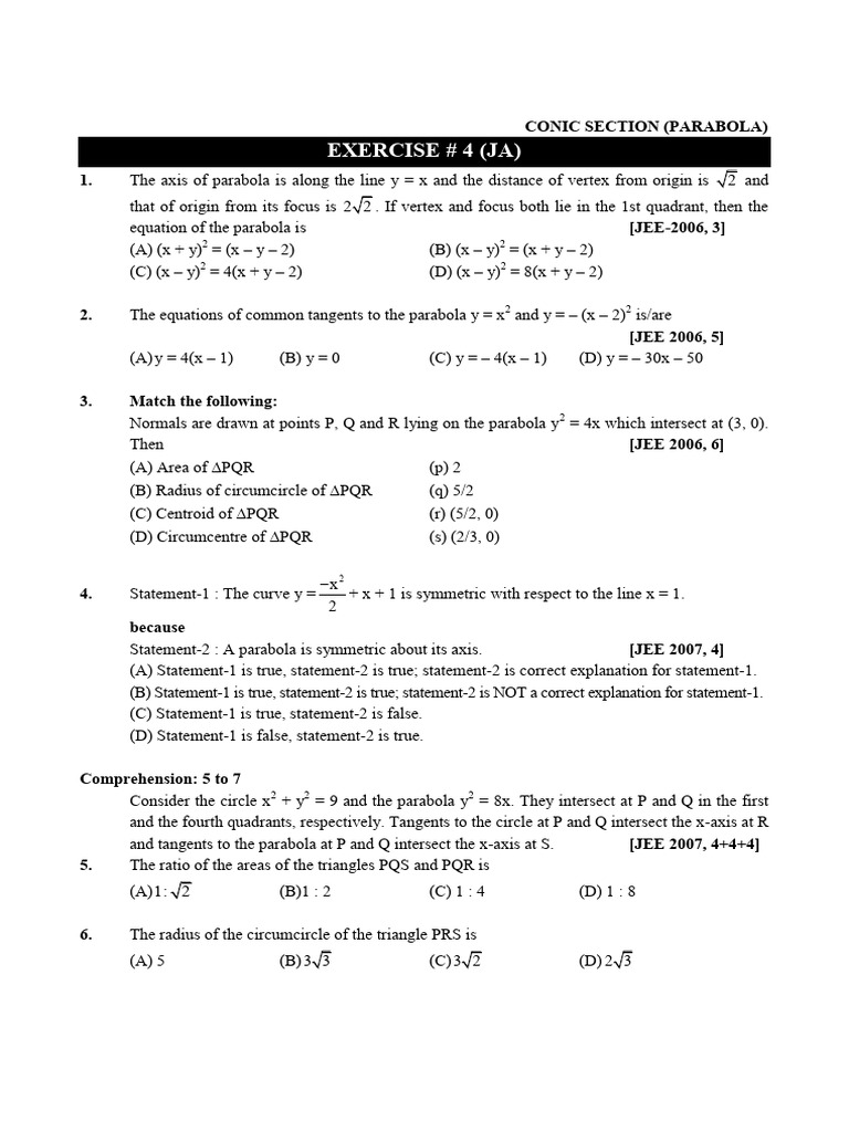 Conic sections-Advanced level problems (QnA) -11th(CRP) | PDF