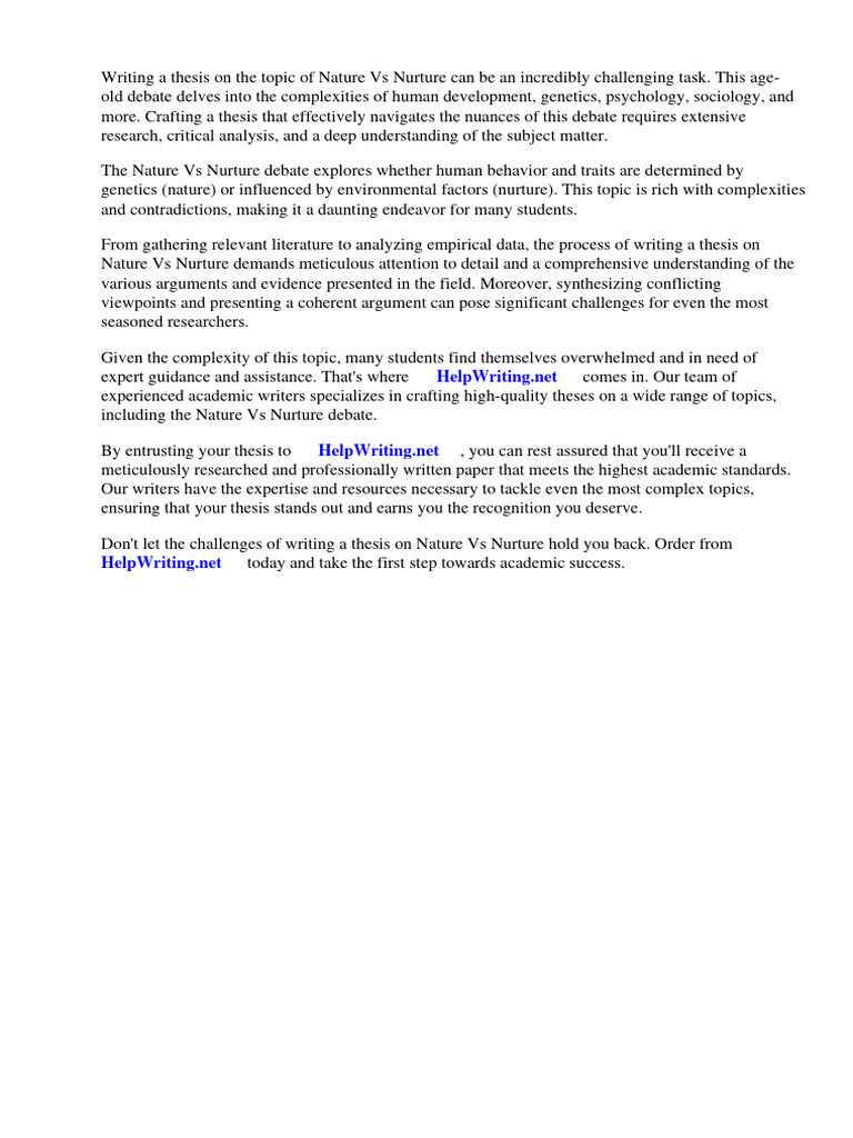 Thesis Nature Vs Nurture | PDF | Nature Versus Nurture | Genetics