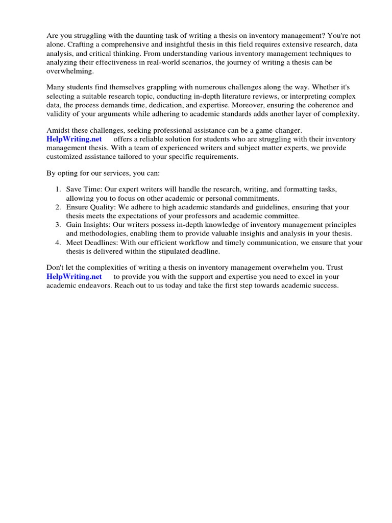 Inventory Management Thesis Sample | PDF | Inventory | Expert