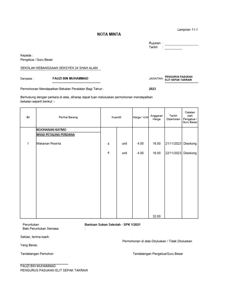 Nota Minta Katmo 2023 | PDF