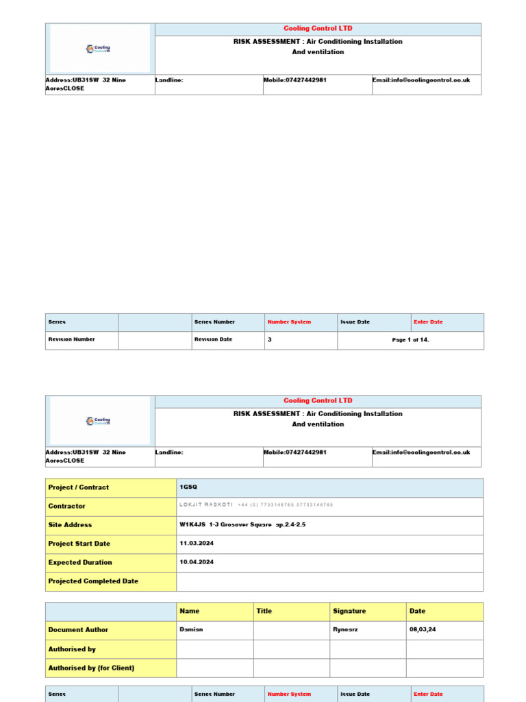 Air Conditioning Installation Risk Assessment | PDF