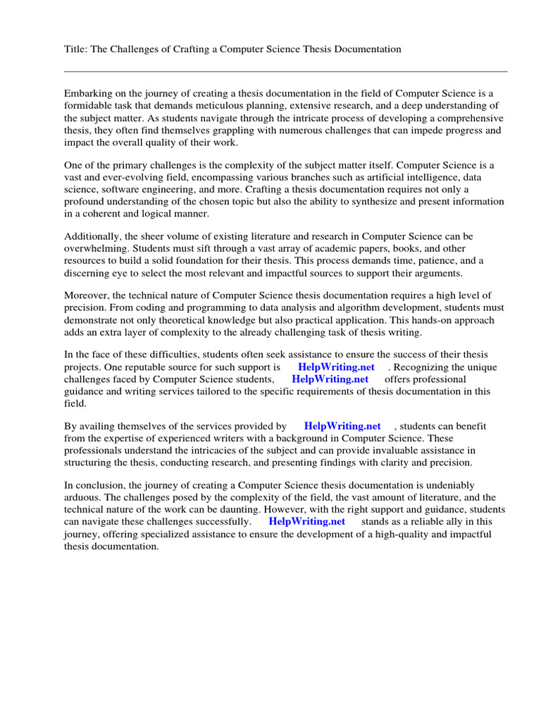 Example Thesis Documentation For Computer Science | PDF | Thesis | Computer Science