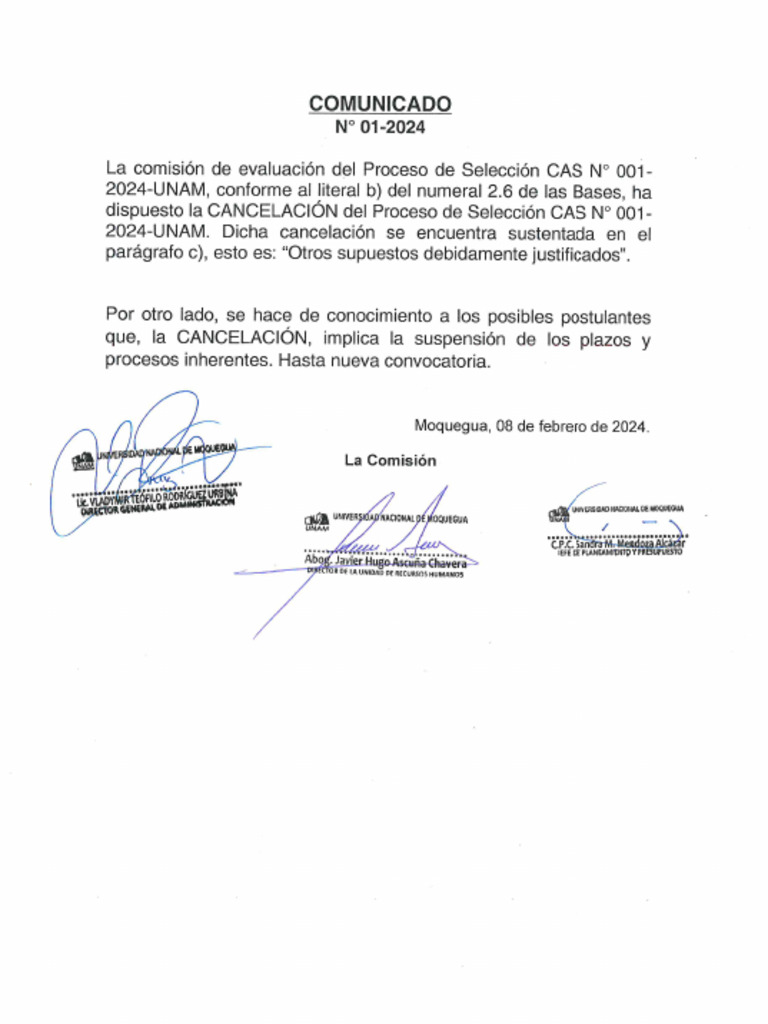 Comunicado Cas 001-2024 | PDF