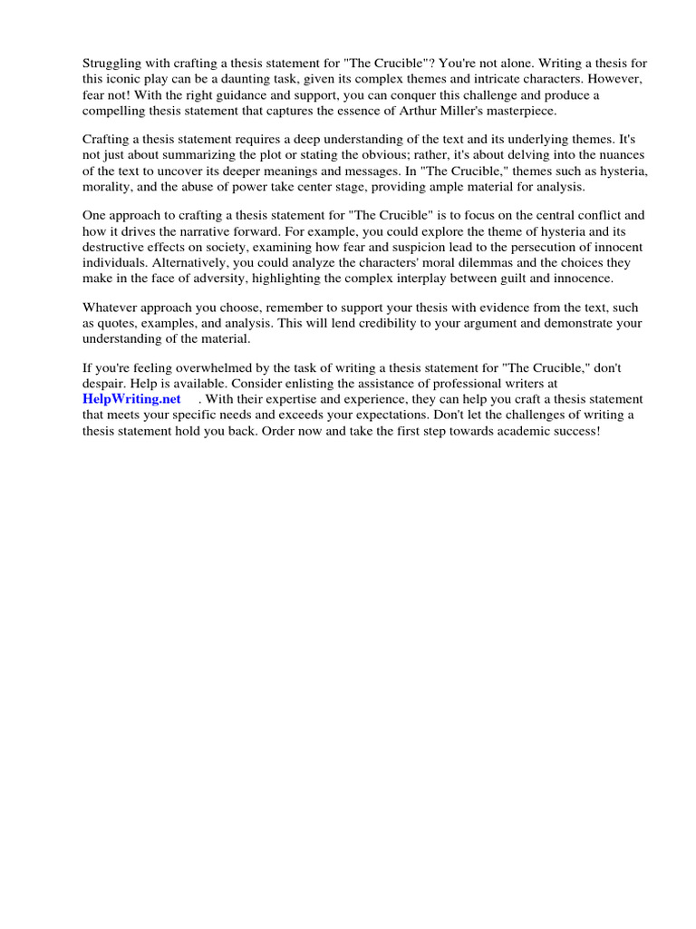 Thesis Statement Examples For The Crucible | PDF