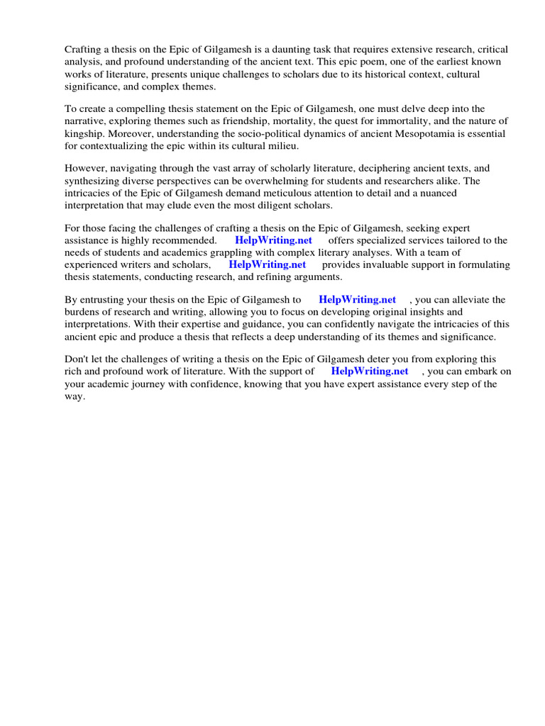 Epic of Gilgamesh Thesis Statement | PDF | Epic Of Gilgamesh | Epic Poetry