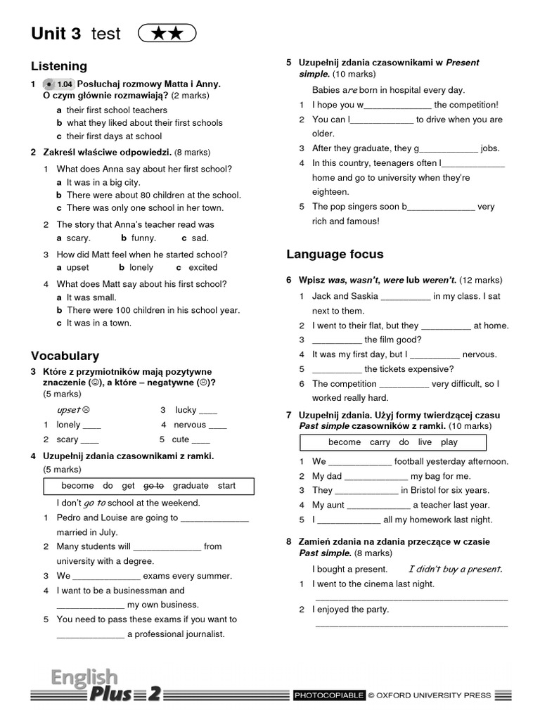 Unit 3 Standard Test | PDF