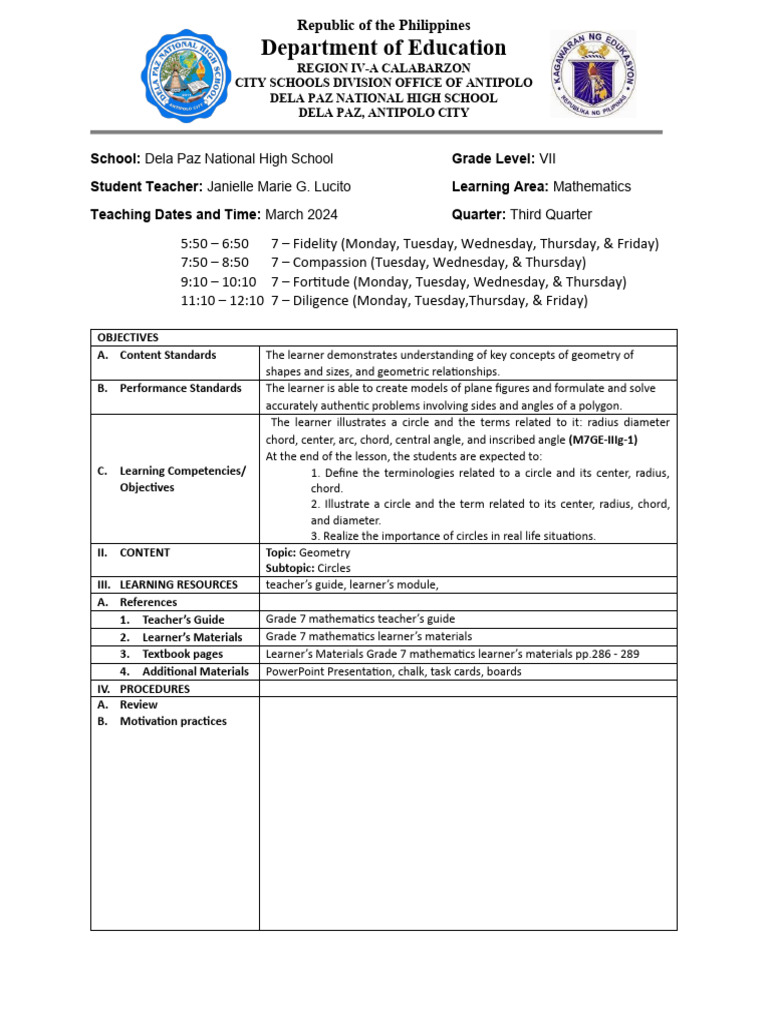 Circles LESSON PLAN 1 | PDF | Circle | Geometry