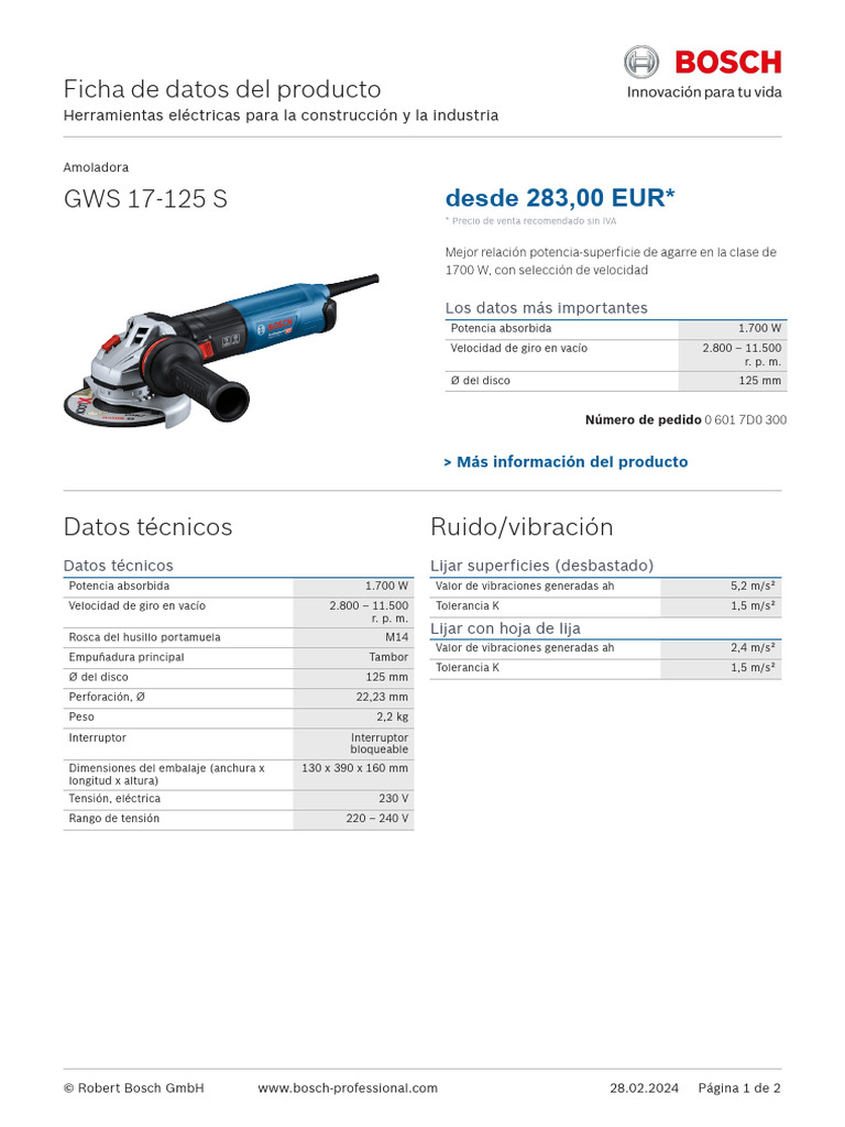 Gws 17 125 S Sheet | PDF | Bienes manufacturados