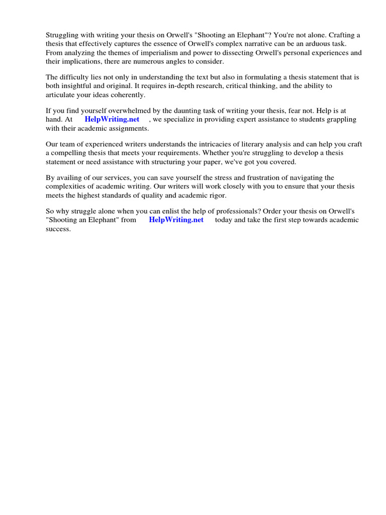 Orwell Shooting An Elephant Thesis | PDF | George Orwell