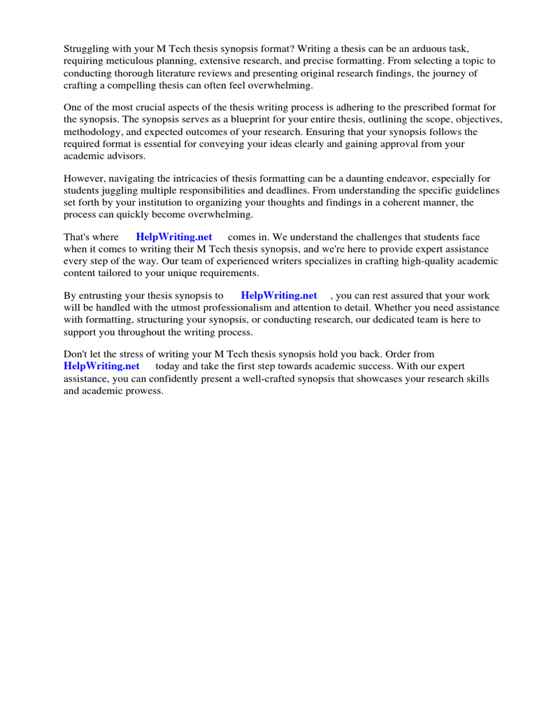 M Tech Thesis Synopsis Format | PDF | Thesis | Concrete