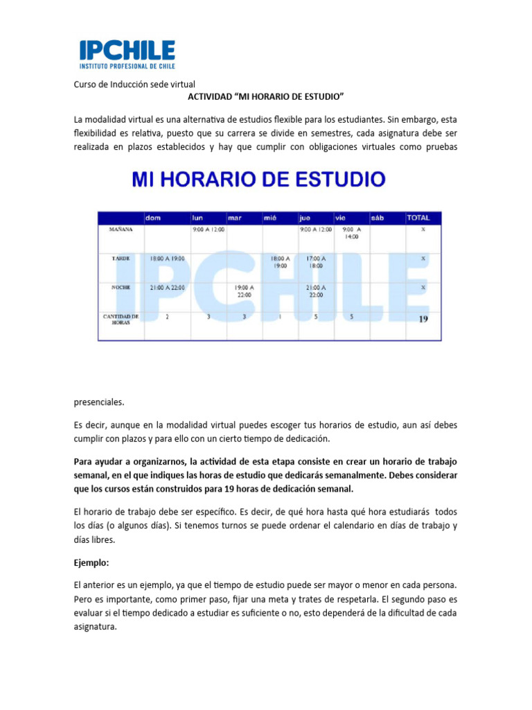 Mi Horario de Estudios | PDF