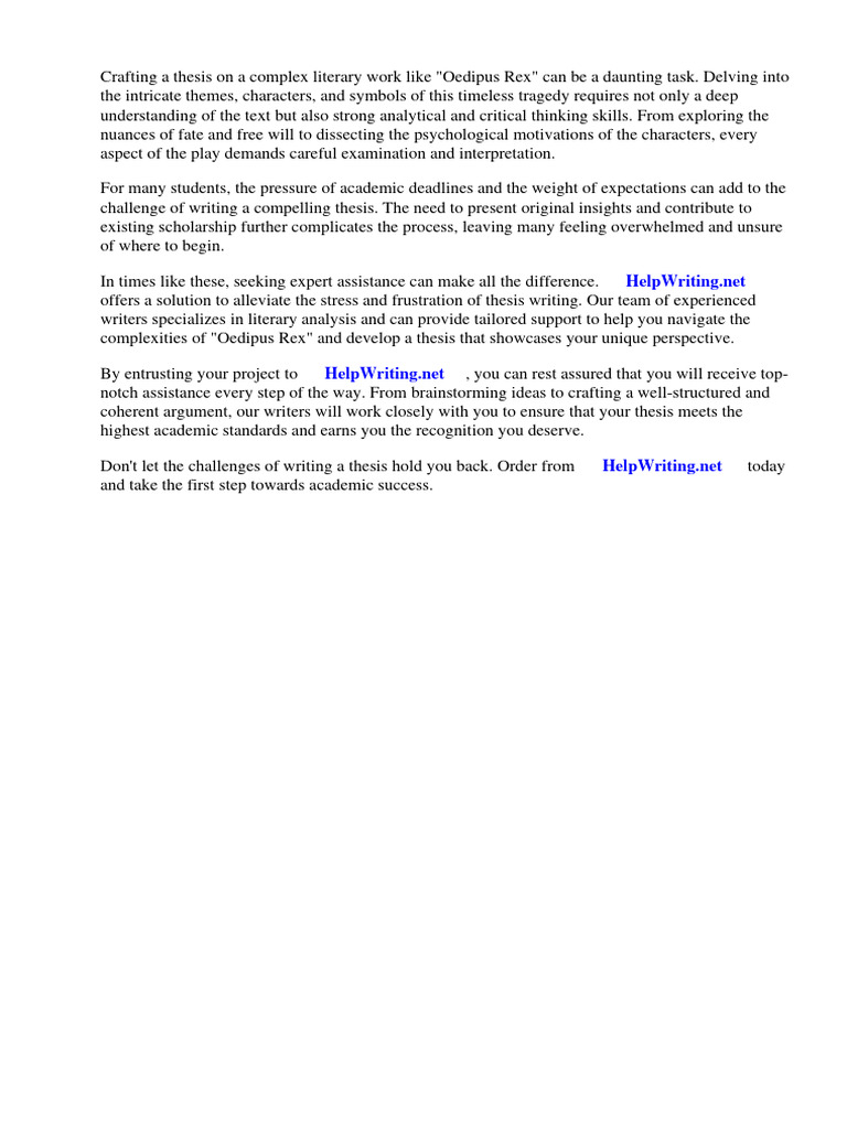 Oedipus Rex Essay Thesis | Download Free PDF | Sophocles | Oedipus