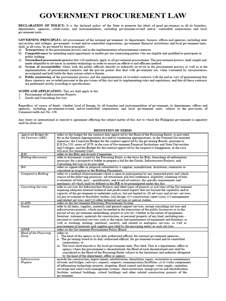 Government Procurement Law Overview | PDF | Procurement | Consultant
