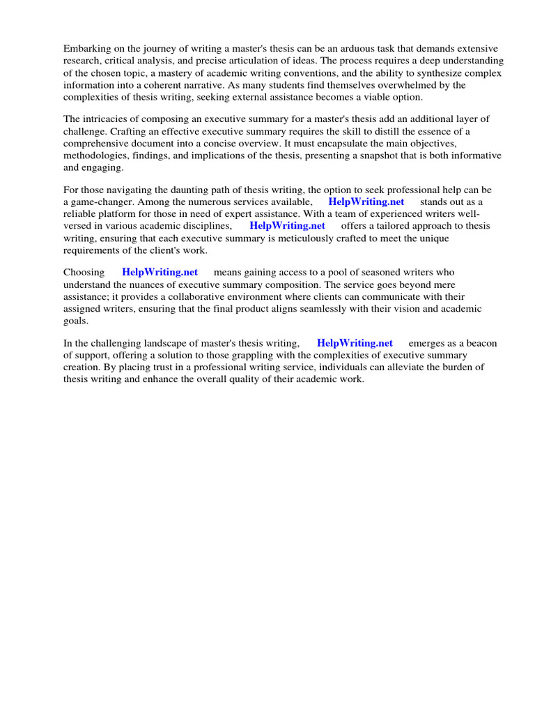 Executive Summary Master Thesis Example | PDF