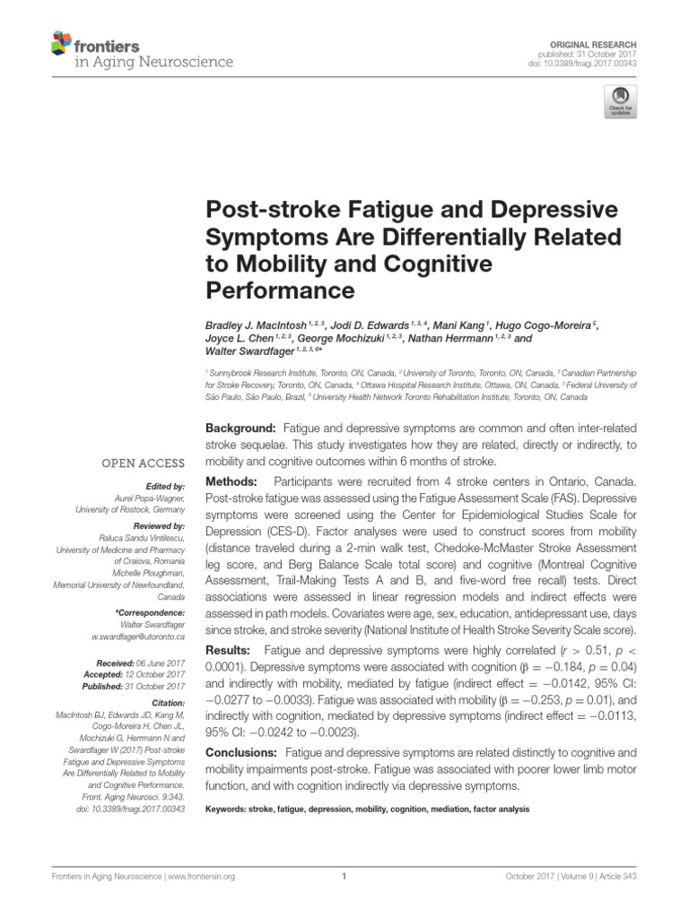 2017 - MacIntosh BJ Et Al - Post-Stroke Fatigue and Depressive Symptoms ...