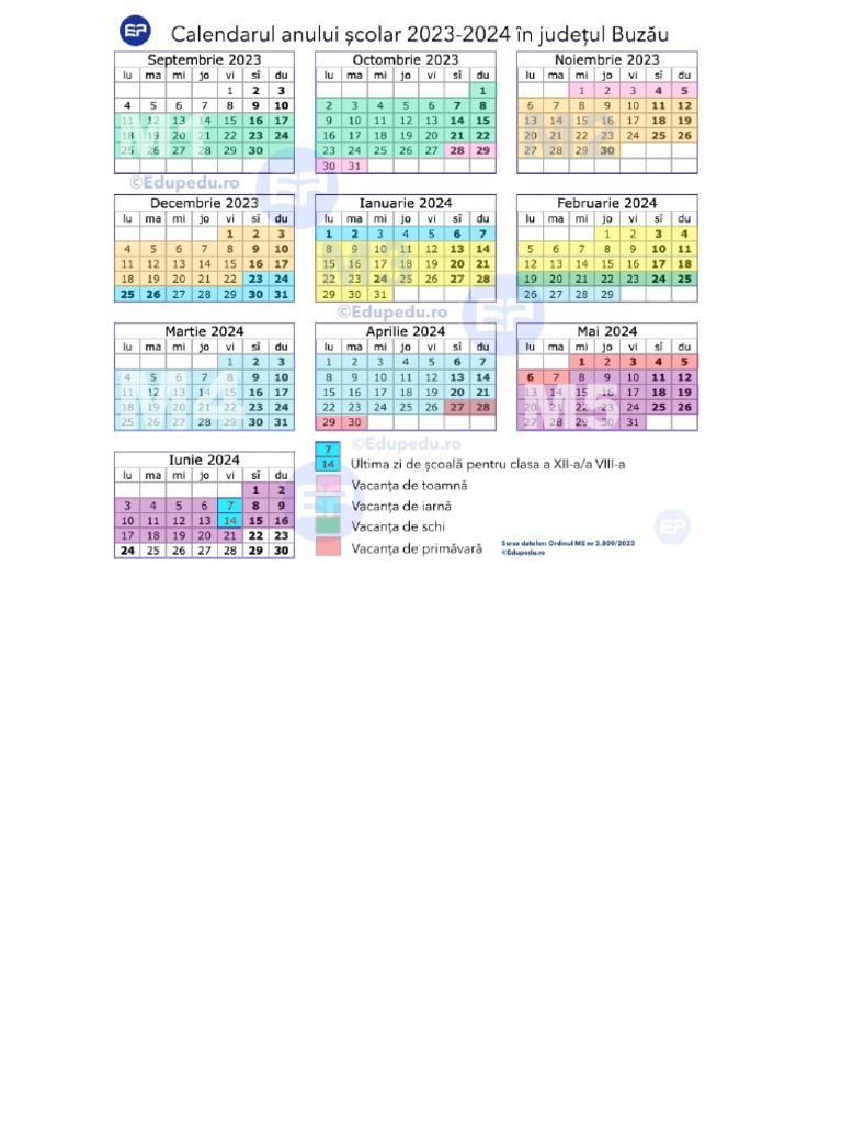 Calendar An Scolar 2023 2024 Buzau | PDF