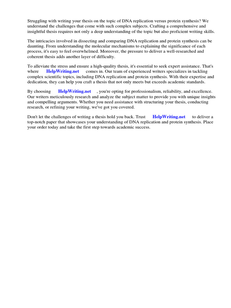 Essay On Dna in Which You Compare Dna Replication With Protein ...