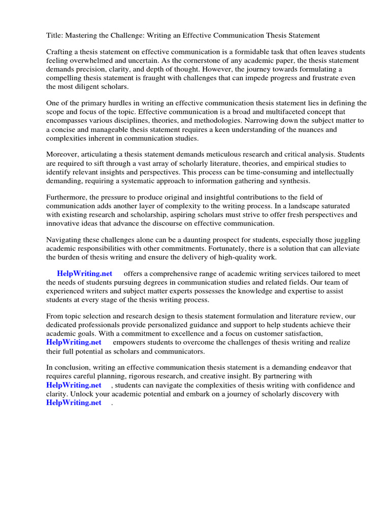 Effective Communication Thesis Statement | PDF | Essays | Thesis