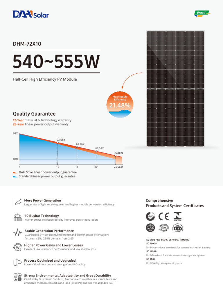 Datasheet - DAH 555 Mono - DHM-72X10 | PDF | Solar Panel | Electricity