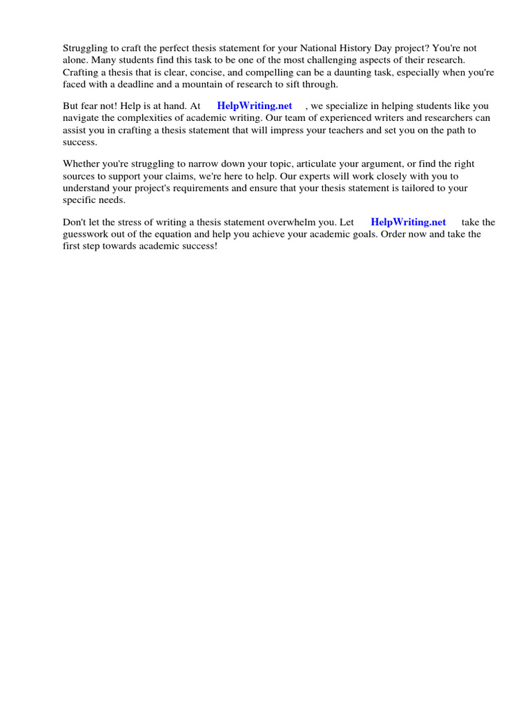 National History Day Thesis Statement Examples | PDF | Essays | Thesis